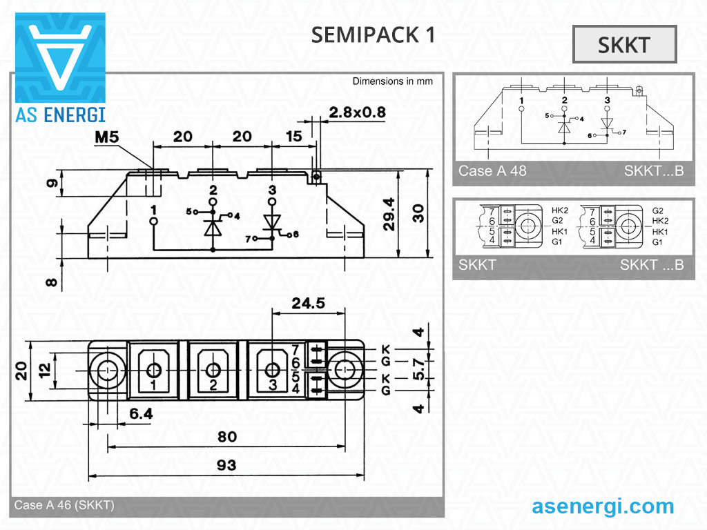 SKKT 106/18E - Módulo tiristor Semikron 106A 1800V – AS ENERGI