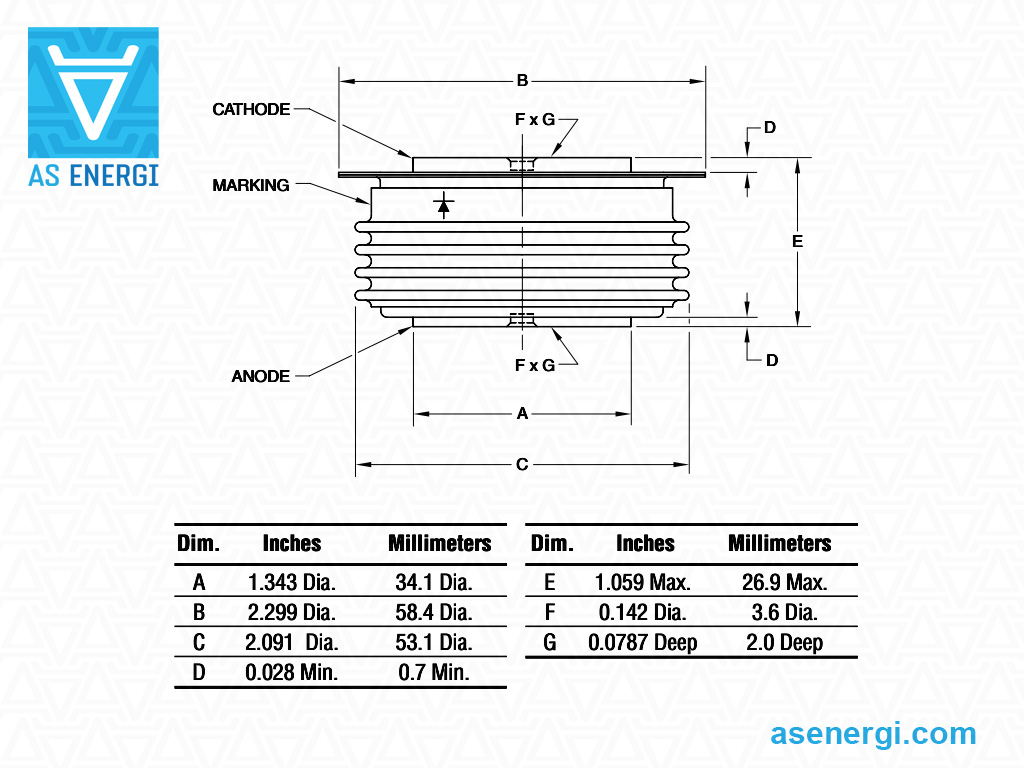 R72S-25-33DS - Diodo de recuperación rápida para GTO 330A 2500V Ficha ...